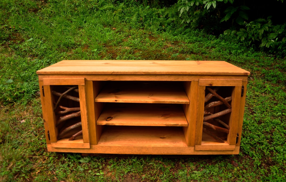Rustic Wood Media TV Console Sideboard Table With Mountain Laurel ...