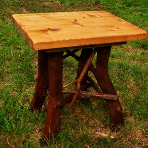 Rustic Wood Handmade End Side Table Log Cabin Furniture by J. Wade FREE ...