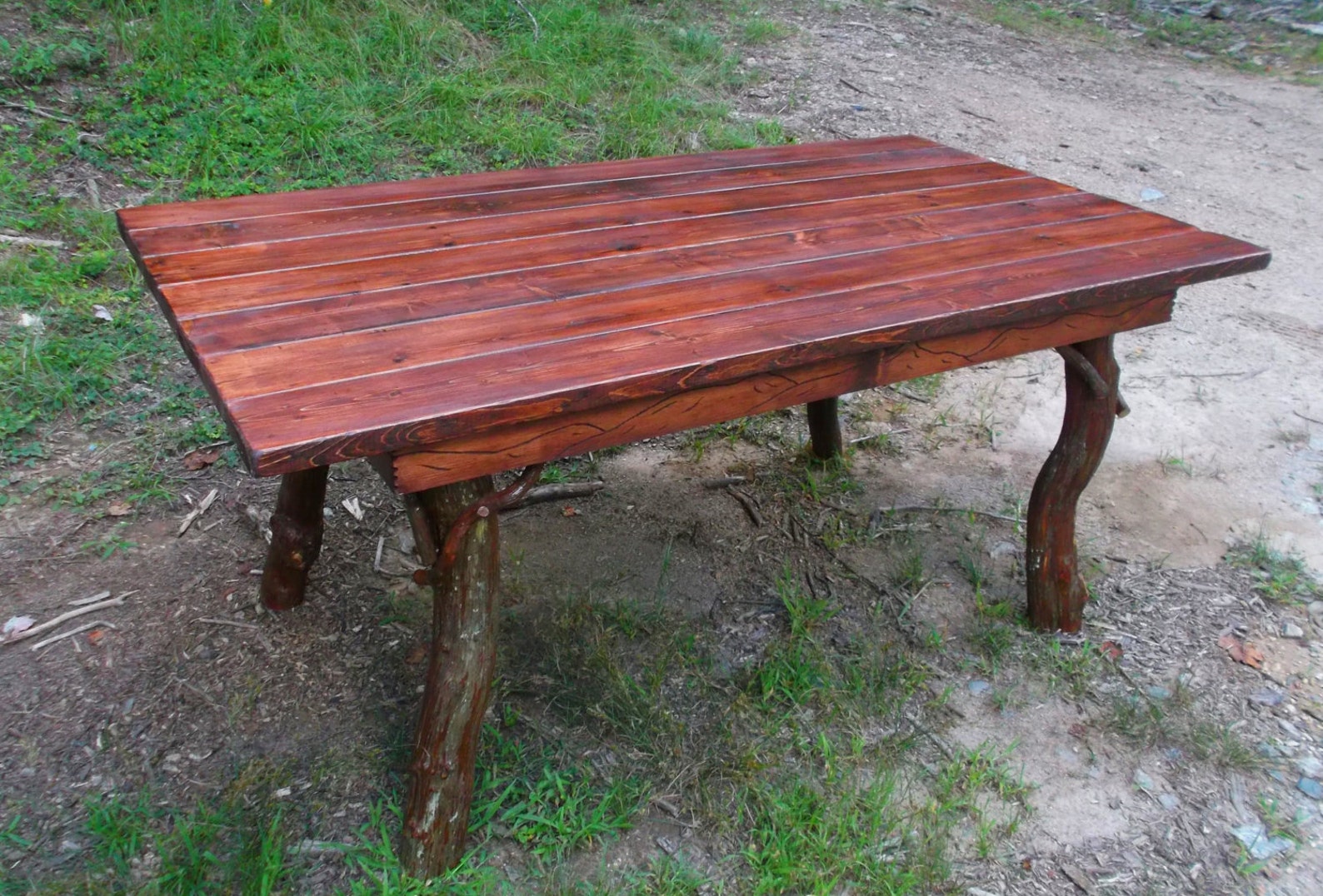 Rustic Red Pine Dining Table and Bench Set Log Cabin Adirondack ...