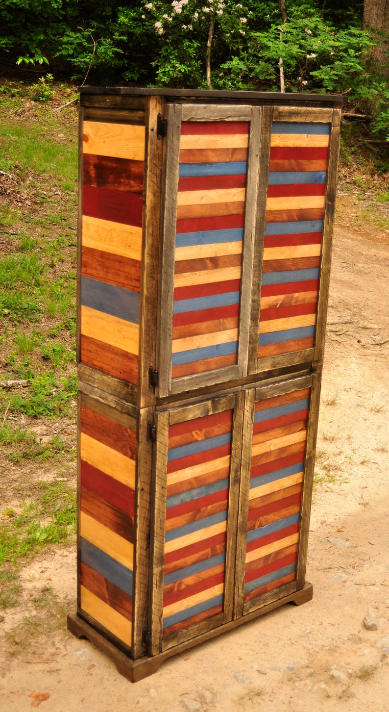 Rustic Cabinet With Multi Colored Doors Log Cabin Furniture Art Calico ...