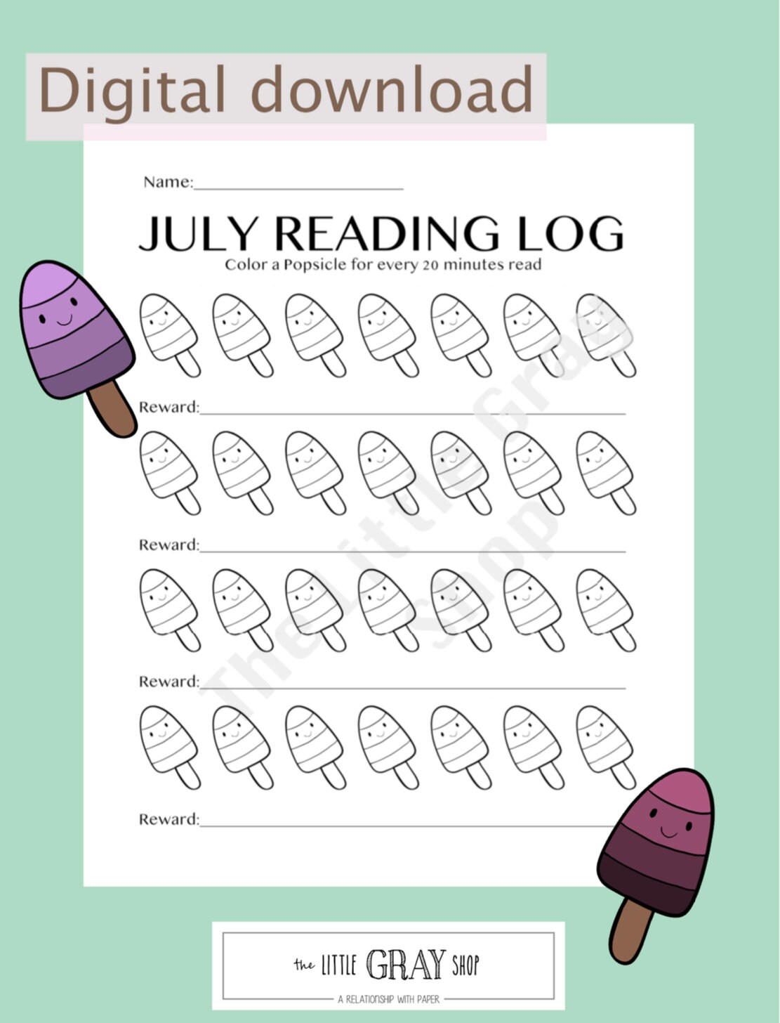 Printable Popsicle Summer Reading Tracker for Kids Kid's - Etsy