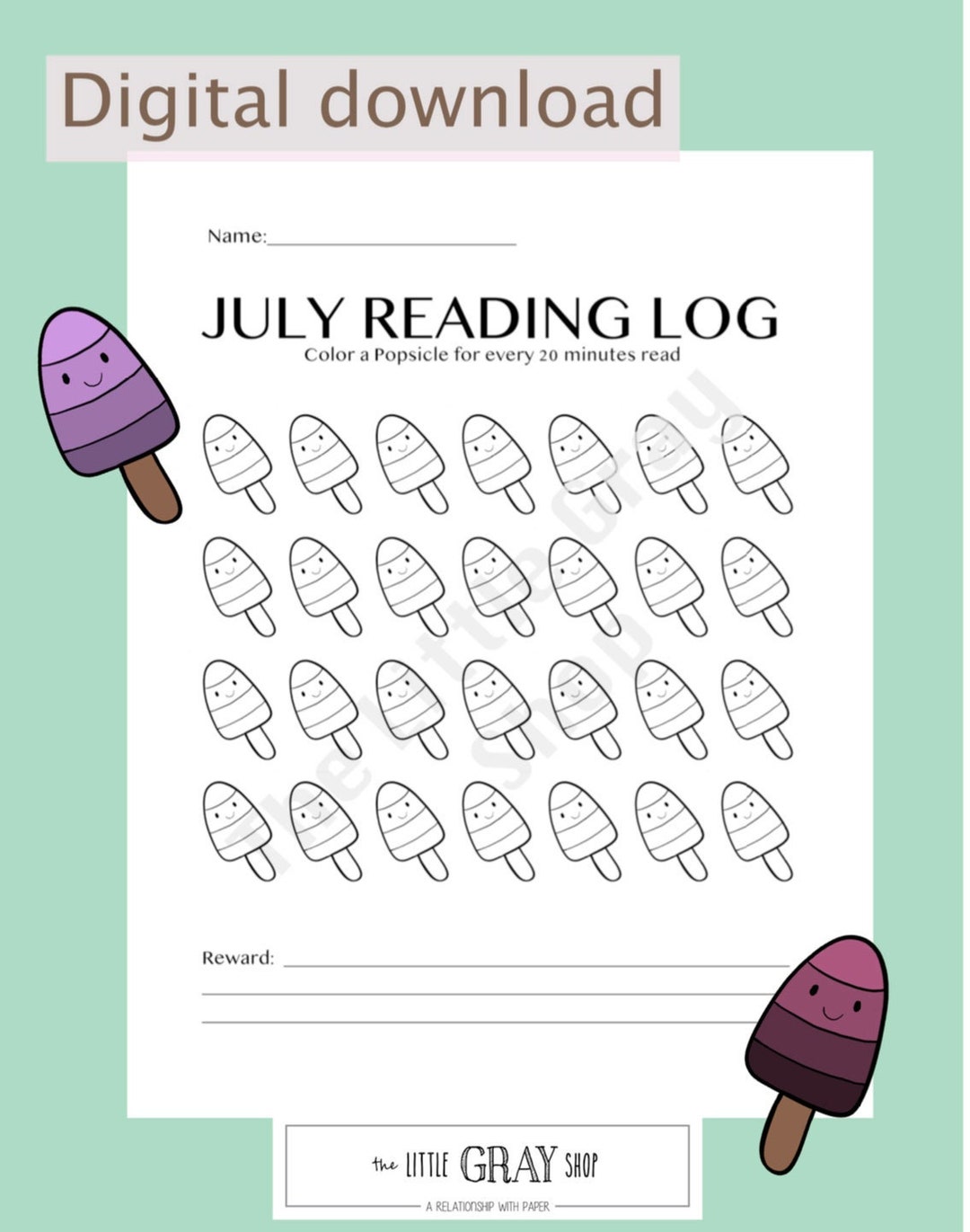 Printable Popsicle Summer Reading Tracker for Kids Kid's - Etsy