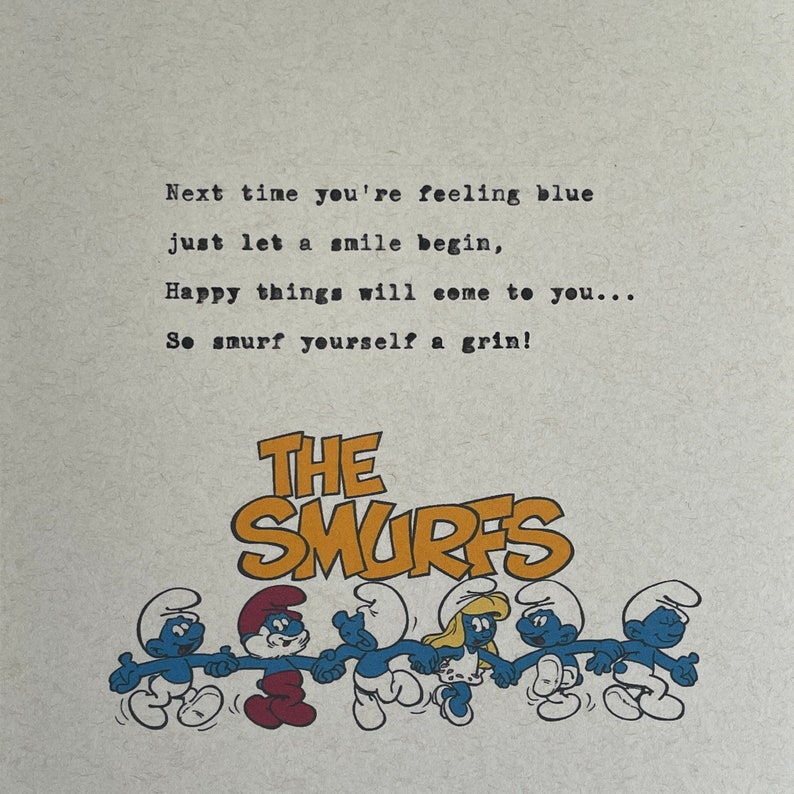 Smurfs Theme Song Vintage Cartoon Lyrics Handtyped Quote, Wall Art ...