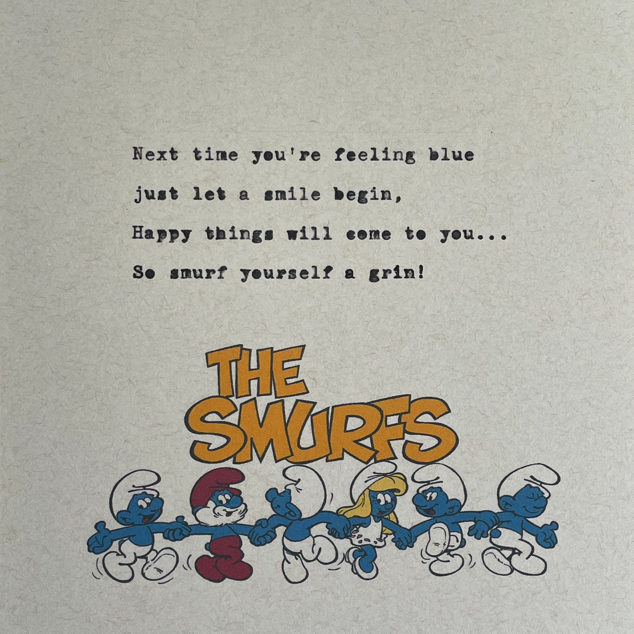 Smurfs Theme Song Vintage Cartoon Lyrics Handtyped Quote, Wall Art ...