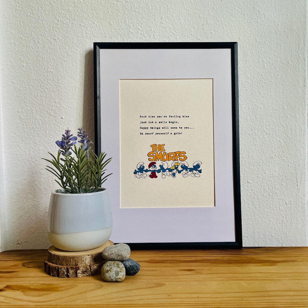 Smurfs Theme Song Vintage Cartoon Lyrics Handtyped Quote, Wall Art ...