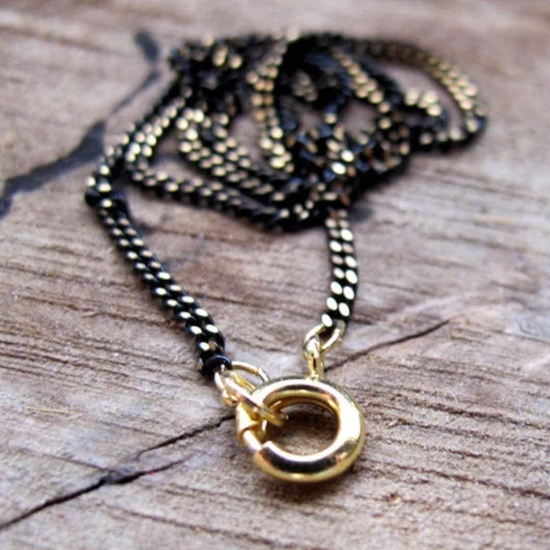 Handcrafted Black Necklace Chain With Gold Ring Clasp | Flat Twisted ...