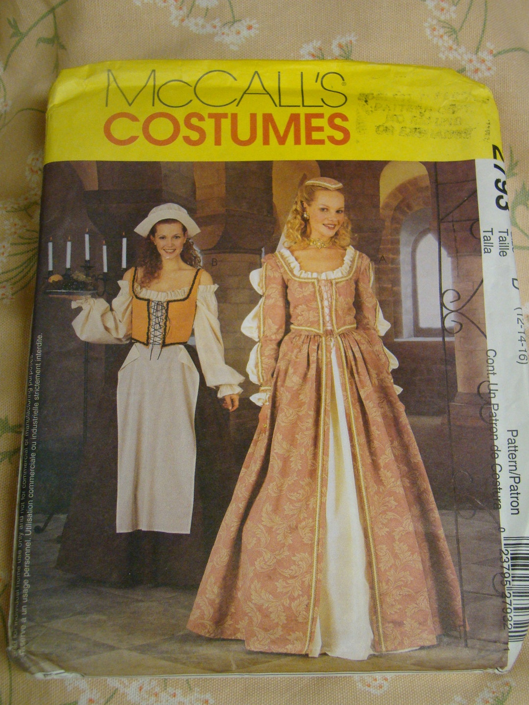 Sewing Pattern Renaissance Woman Costume Mccall's 2793 Size 12-14-16 ...