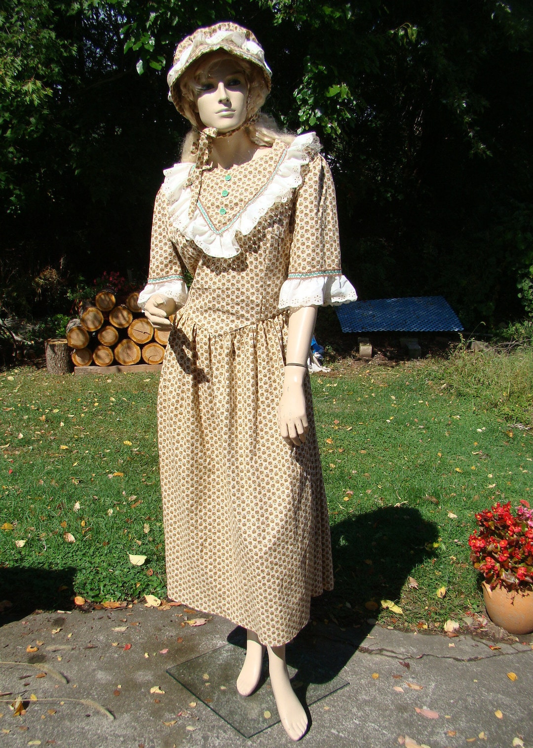 Frontier Pioneer Woman Costume W/ Bonnet Little House on Prairie Old ...