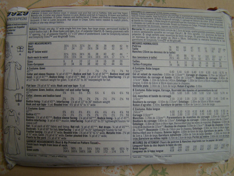 Sewing Pattern Renaissance Woman Costume Simplicity 9929 - Etsy