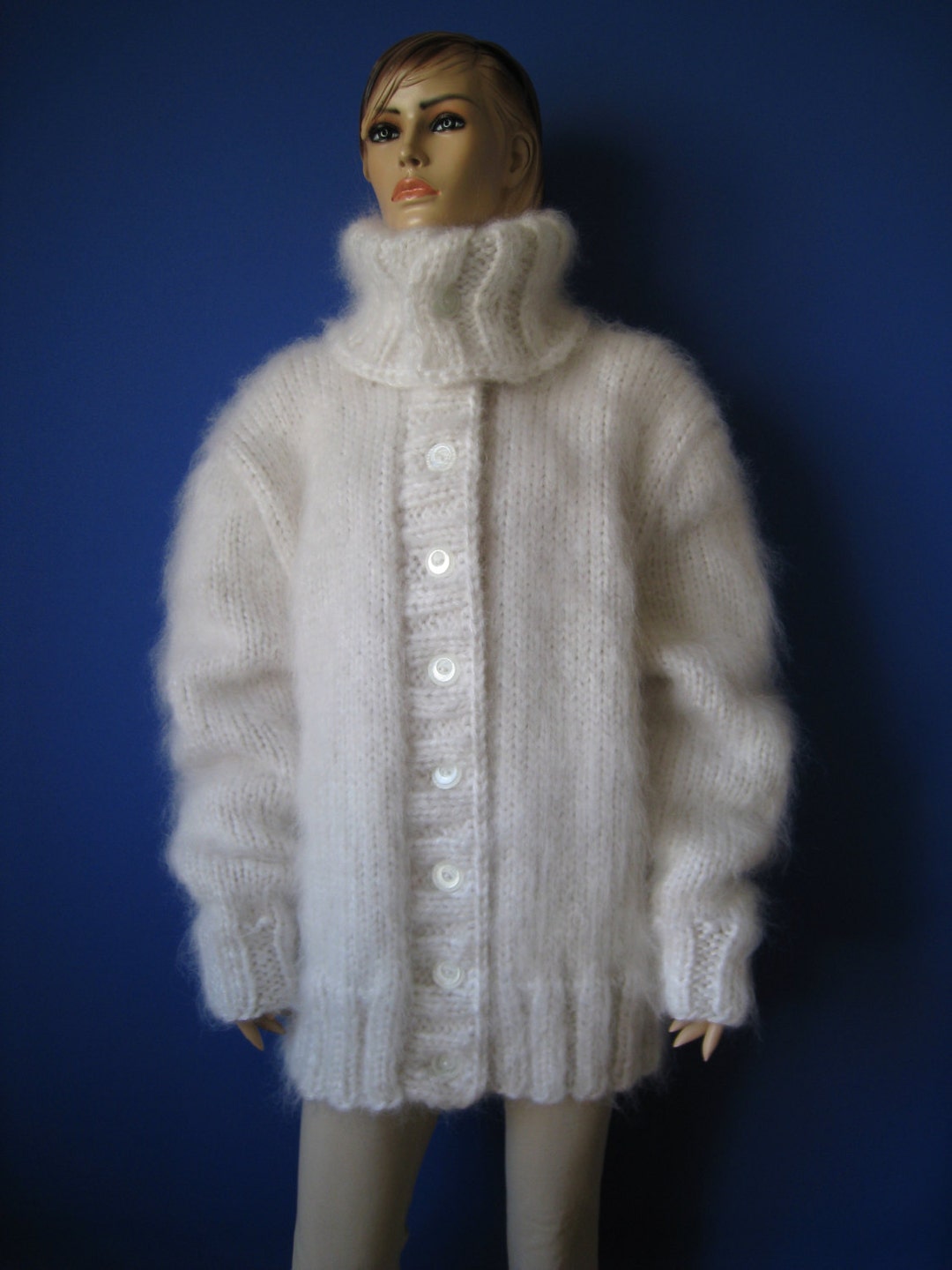 Made to Order ! New HAND KNITTE White Fluffy MOHAIR Cardigan - Etsy