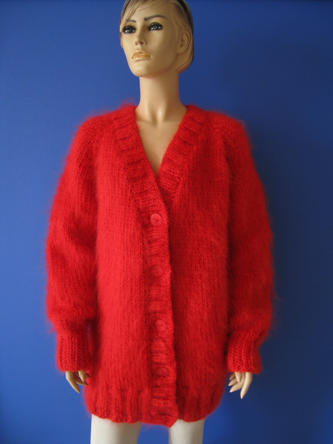 Made to Order ! New HAND Knitted Red Fluffy MOHAIR Cardigan - Etsy