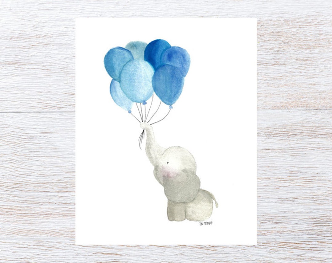 DIGITAL - Instant Download - Baby Elephant With Balloons - Watercolor ...