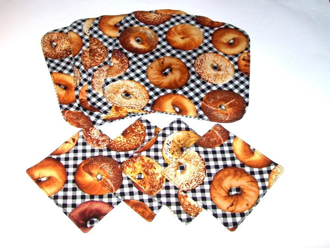 Bagel Snack Mats Sold as a Set of 4, Includes Matching Coasters, Ready ...