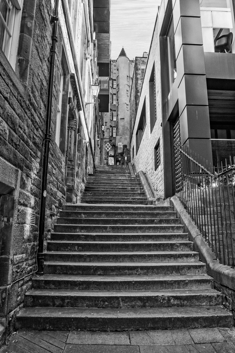 Edinburgh Scotland Photo, Travel Print, Black and White, Staircase, Old ...
