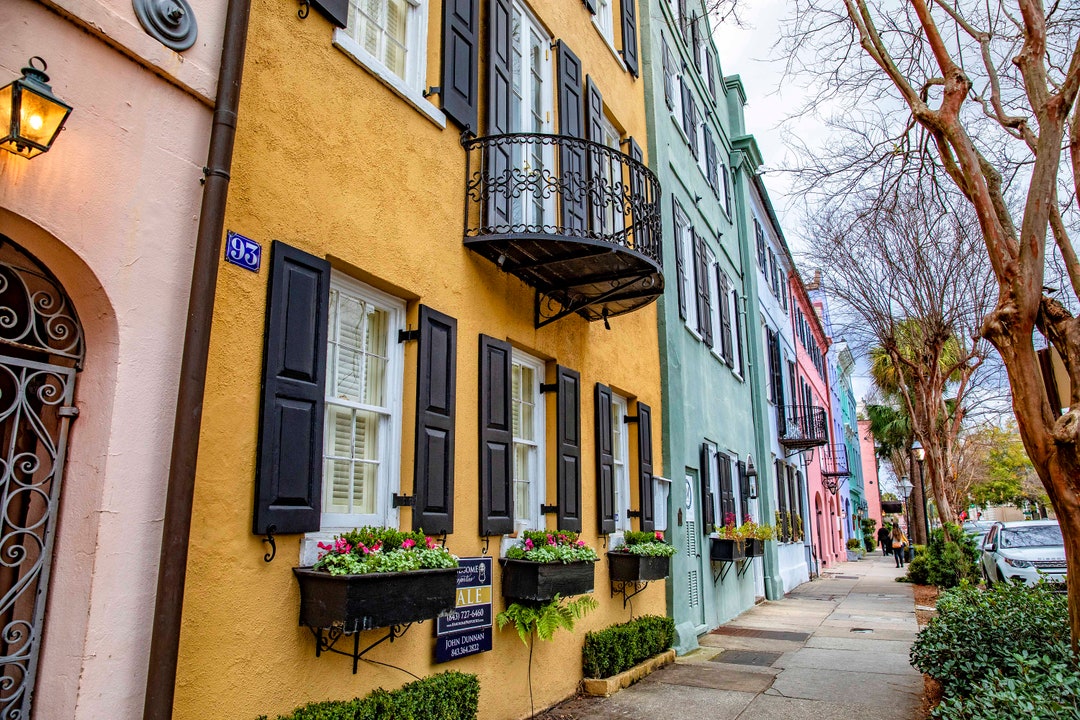 Charleston South Carolina Photograph, Rainbow Row Balconies, Charleston ...
