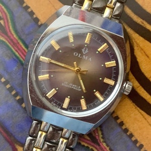 MENS SWISS OLMA Watch, Cushion Case, Ombre Dial Golden Markers, Caliber ...