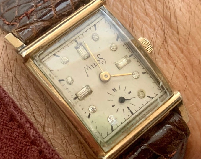 MENS SWISS MILOS Deco Watch Diamond Dial Rectangular Gold Fill Sub ...