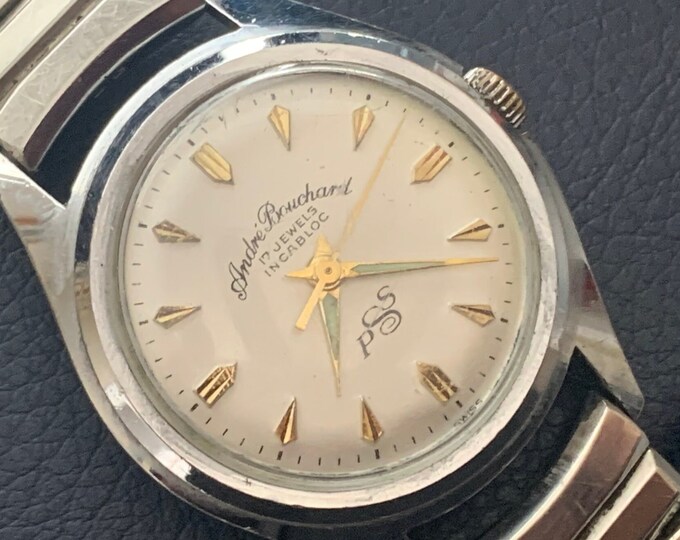 MENS SWISS Vintage Andre Bouchard 17 Jewels Wind up Incabloc 32mm Watch ...