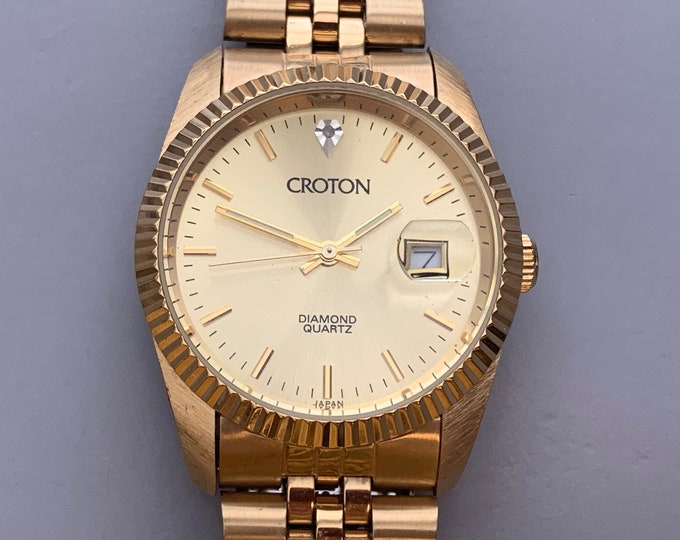CROTON DIAMOND Dial, President, Fluted Bezel, Golden Dial, Date Window ...
