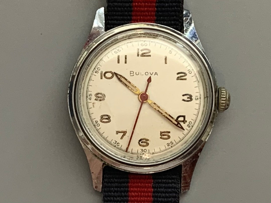 BULOVA SWISS WATCH Mens Seabee Vintage 1953 17 Jewels Red Sweep Second ...