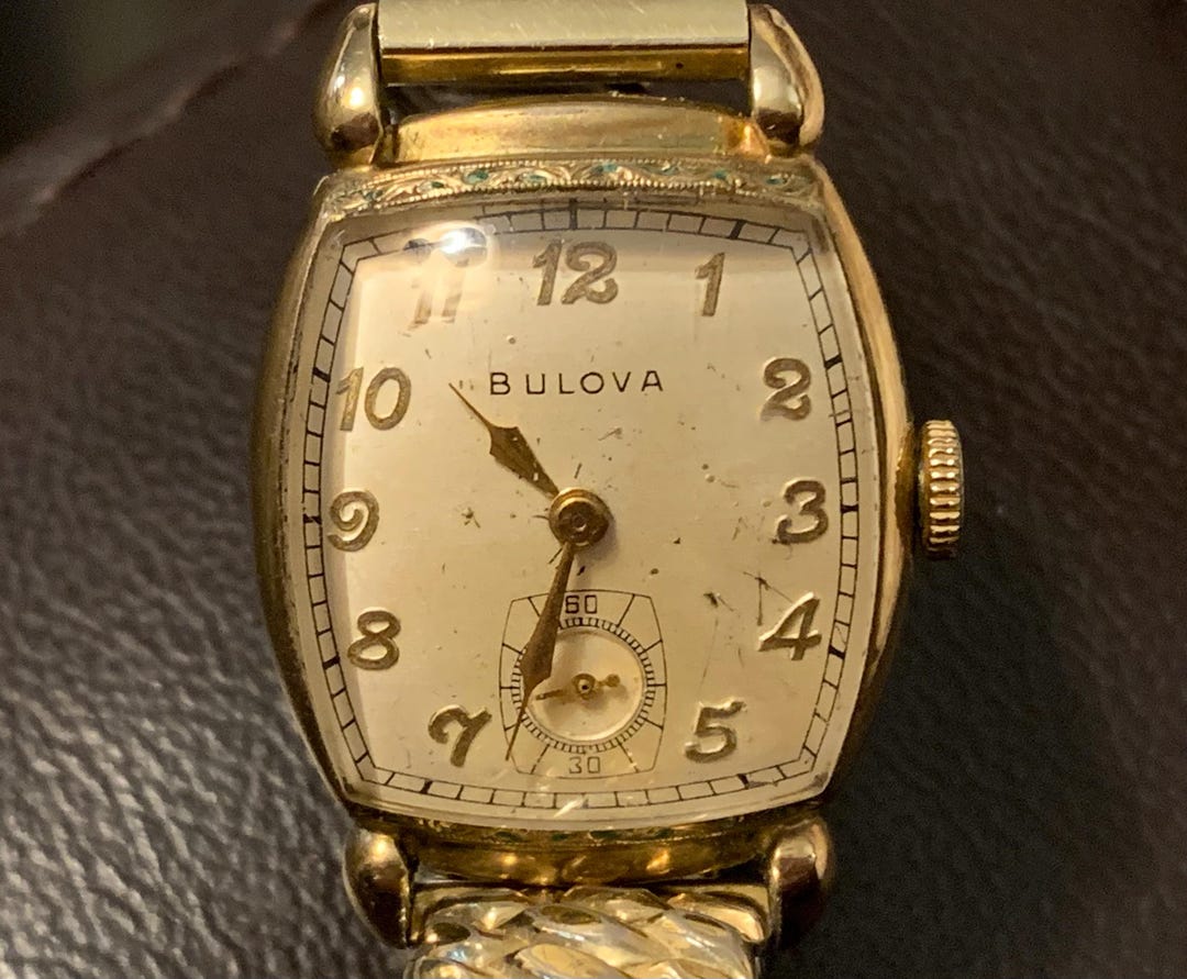 MENS BULOVA WATCH Art Deco Bulova Minuteman Etched Case Teardrop Lugs ...