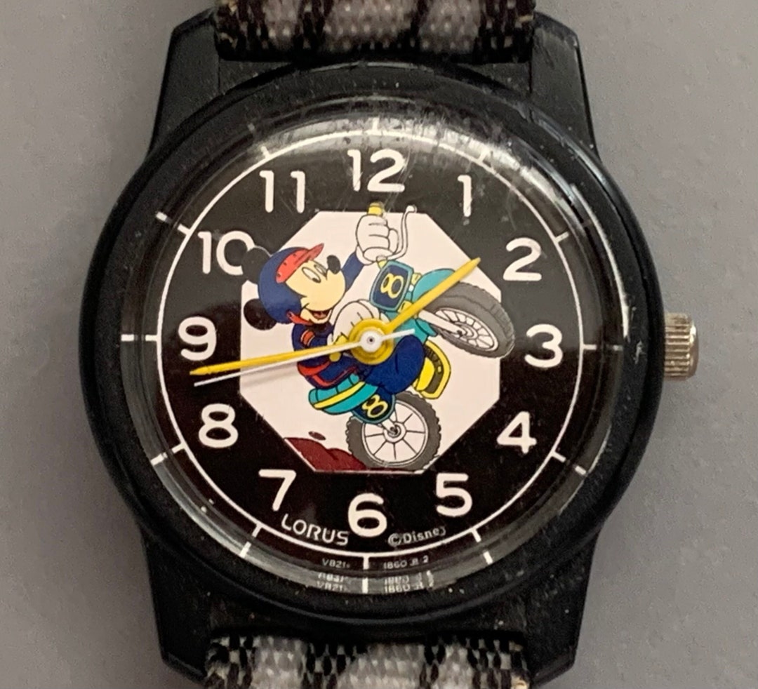 MICKEY MOUSE WATCH Vintage 90s Dirt Bike Lorus Unisex, Click & Read ...
