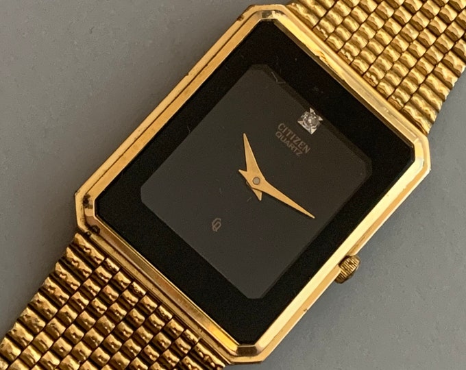 CITIZEN CQ DIAMOND Dial, Black Dial, Gold Plate Rectangular, Quartz ...