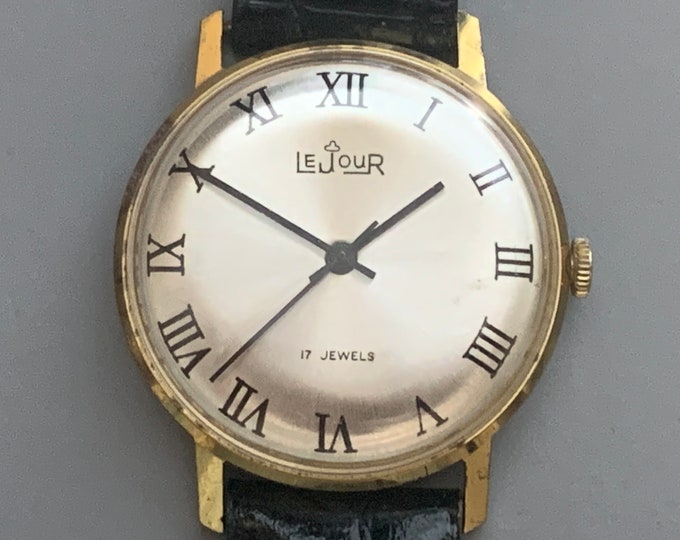 Classic LE JOUR Mens Swiss Vintage Watch 17 Jewels Silvery Dial Gold ...