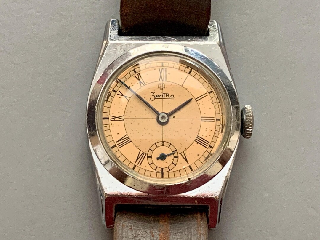 MENS ZENTRA 1930s Art Deco Watch Awesome Military Case Copper Roman ...