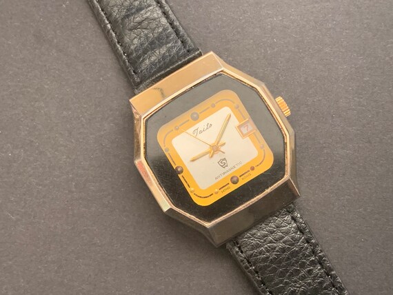 TAITO S MENS WATCH Octagonal Golden Bezel Black Frame… - Gem