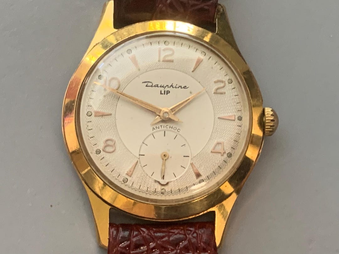 MENS LIP DAUPHINE Vintage Watch Retro Gold Plate Textured Dial 17 ...