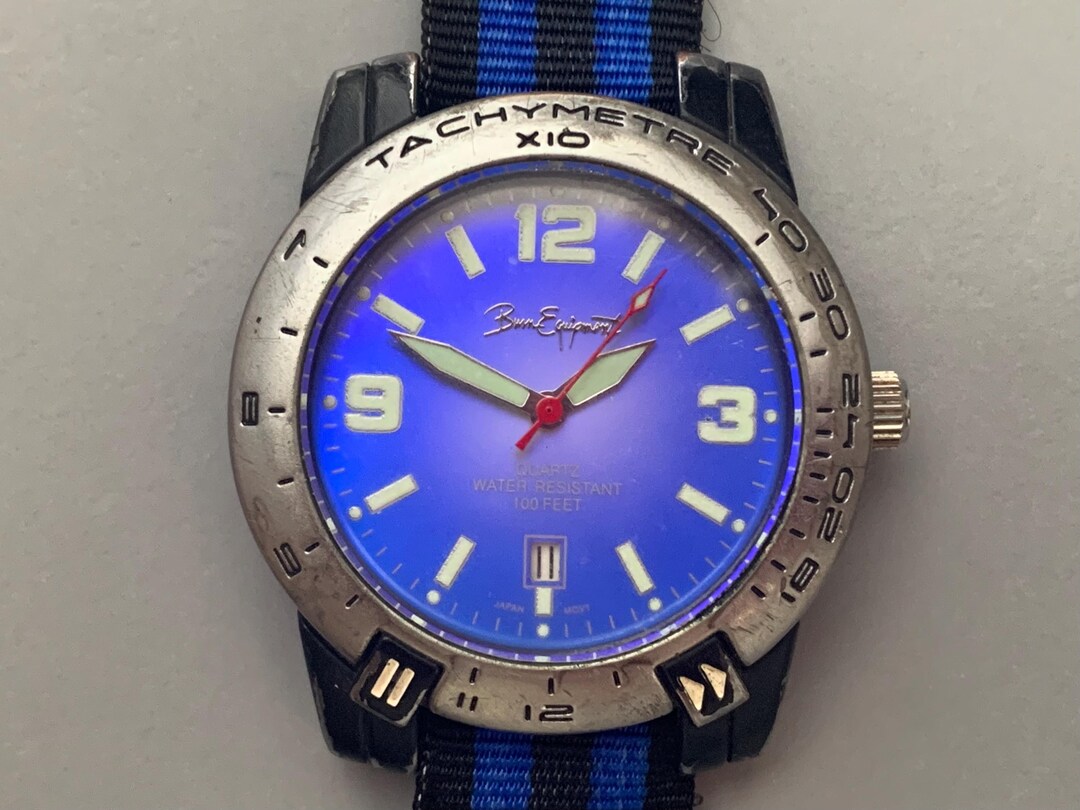 B.U.M. Equipment Vintage Tachometer Watch: Blue Dial, Striped Band - Etsy