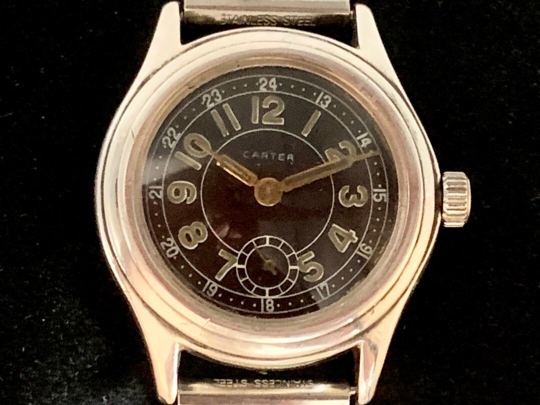 CARTER MENS WWII Black Dial 24 Hour Dial Military Vintage Watch Sub ...