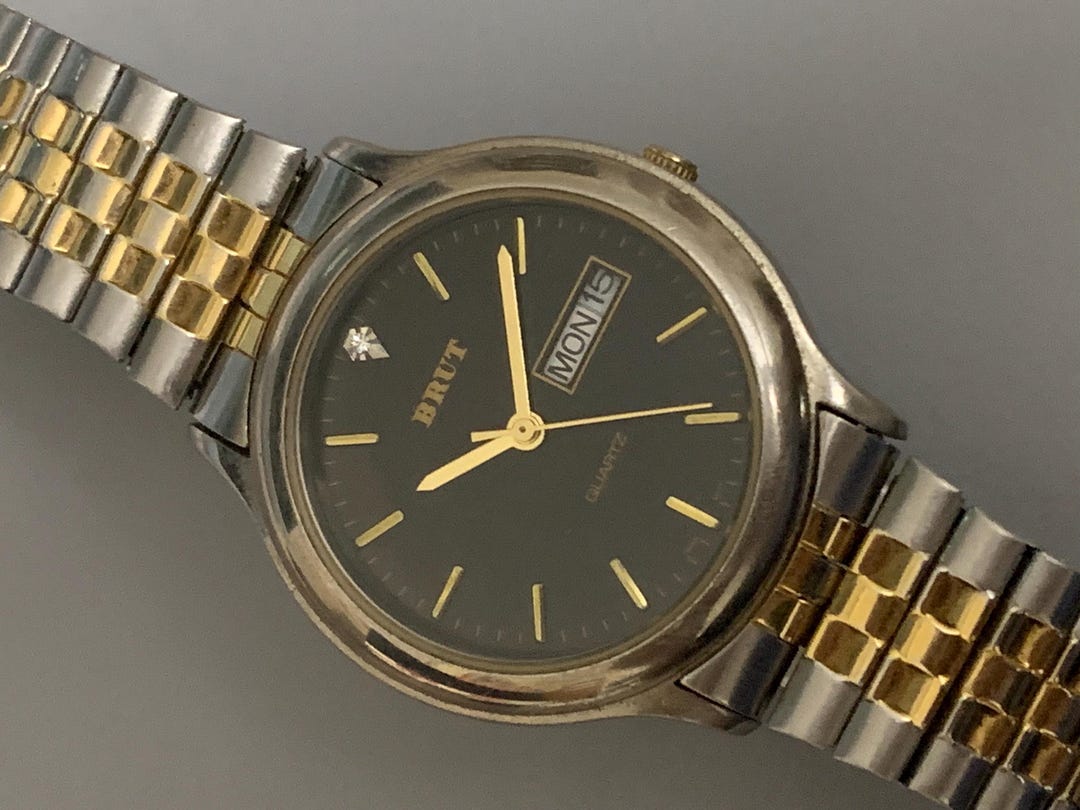 MENS VINTAGE WATCH Brut by Faberge Quartz Watch Black Dial President ...