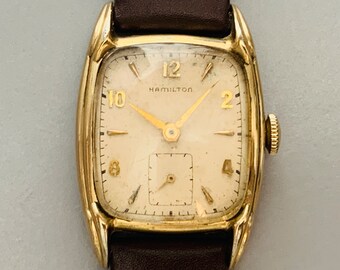 HAMILTON Dennis Mens Rectangular 17 Jewel Vintage Watch Sub Second Hand ...