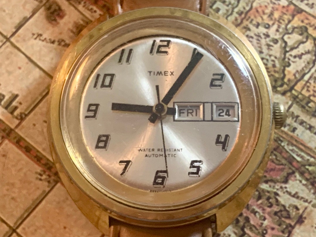 MENS TIMEX WATCH Automatic Retro, Golden Bezel, Day Date Window, Self ...