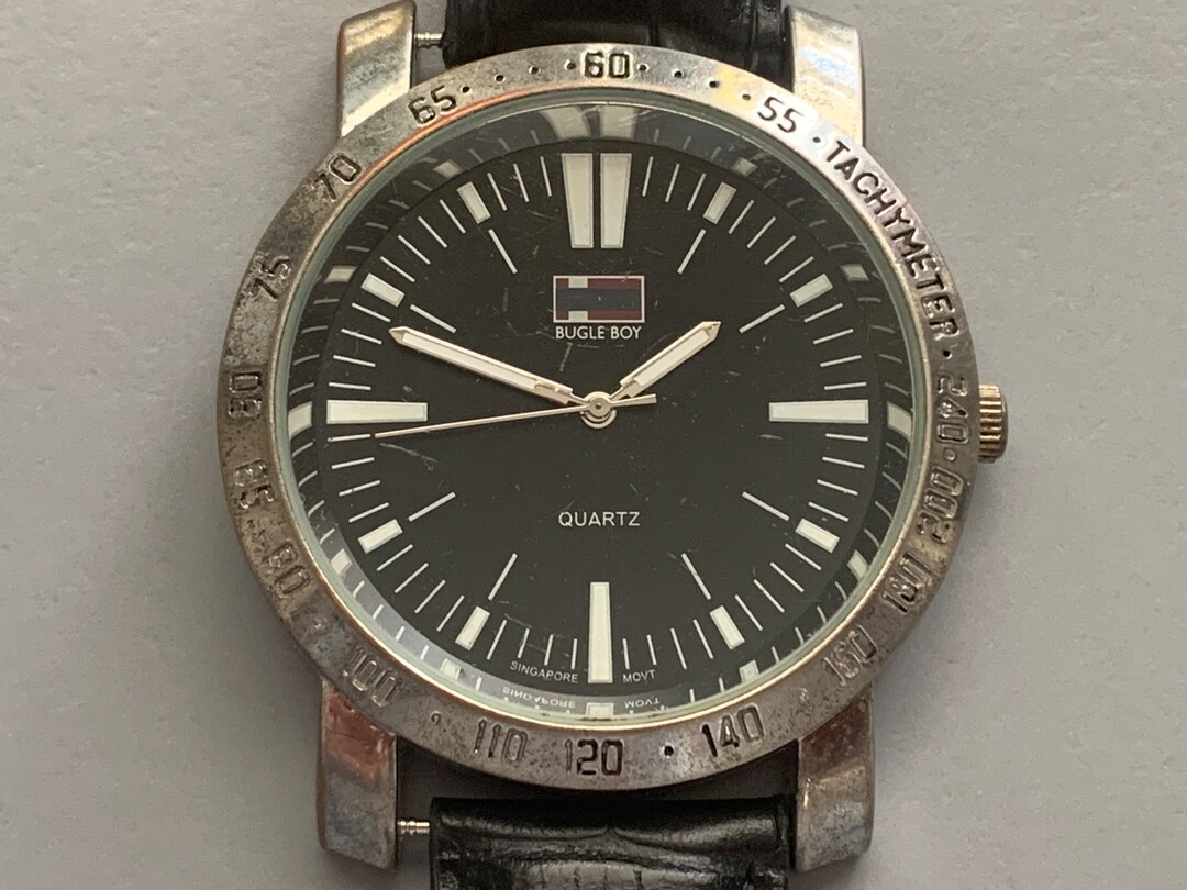 Big Bold MENS BUGLE BOY 50mm Black Dial Vintage Watch, Sweep Second ...