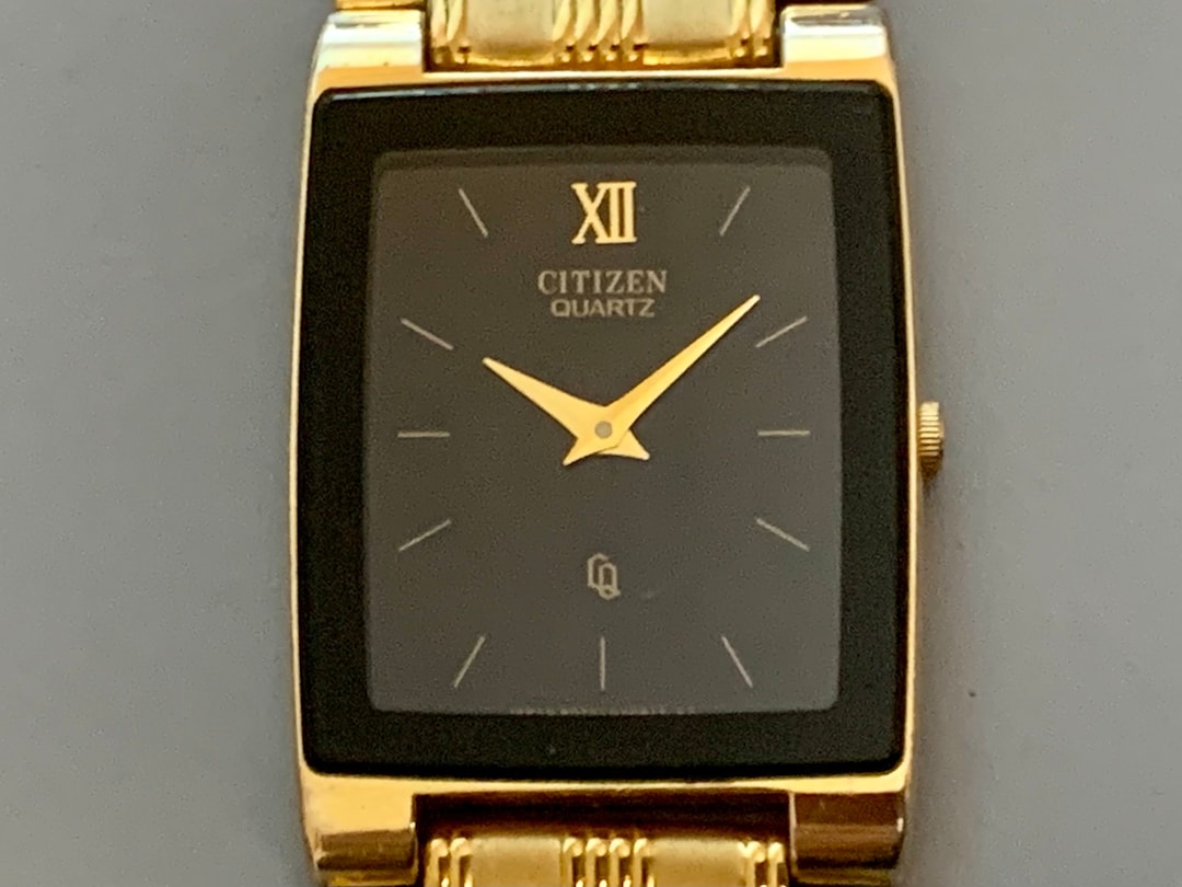 CITIZEN CQ Watch, Black Dial, Gold Plate Rectangular Vintage Mens ...