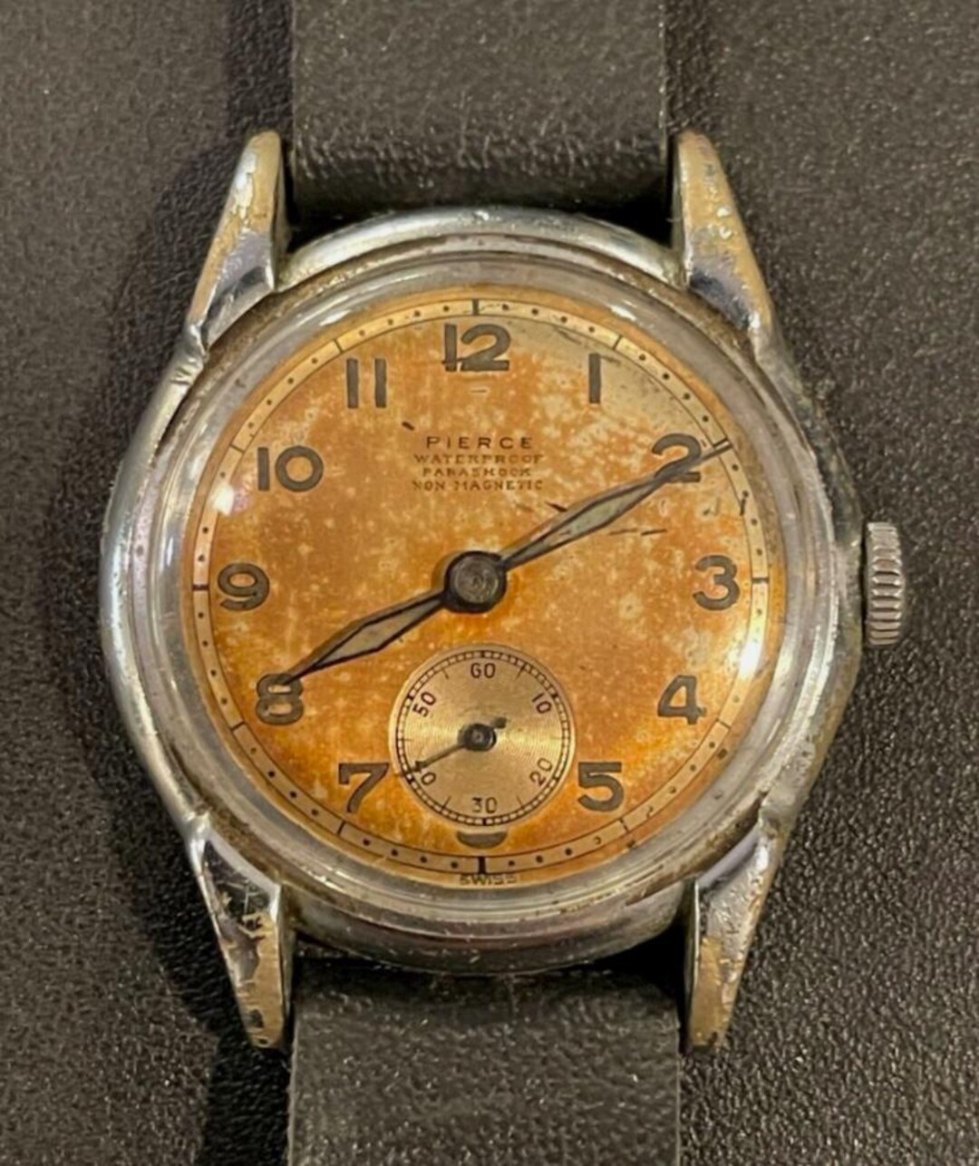 Awesome PIERCE Parashock MENS Vintage WWII Military Watch Tropical Dial ...