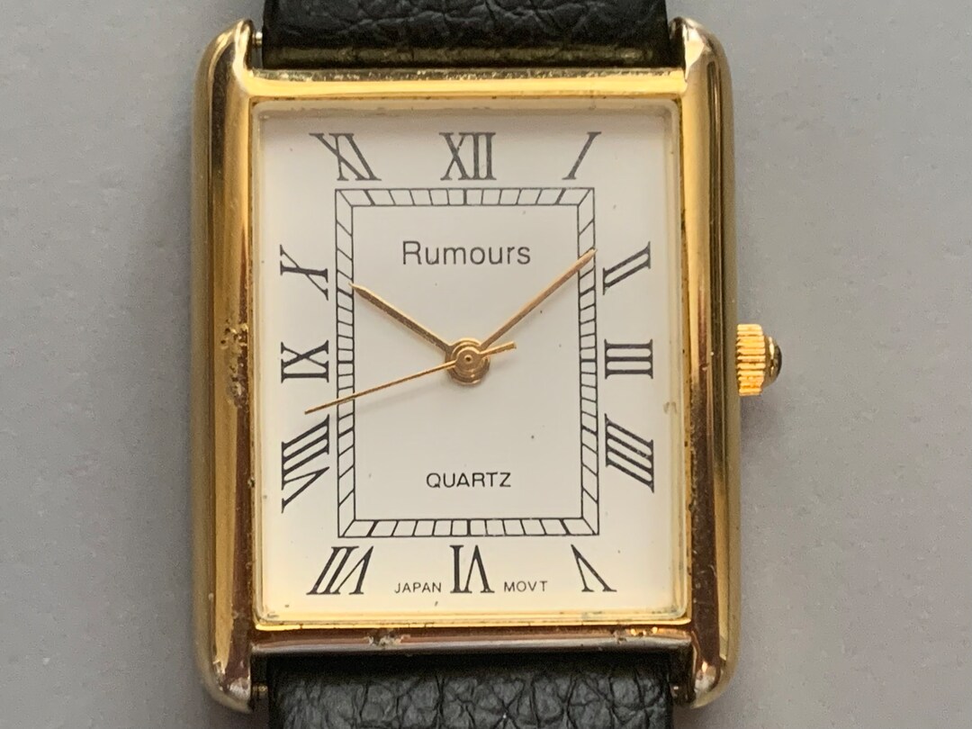 Excellent Mens Vintage RUMOURS WATCH, Gold Plate Rectangular, Roman ...