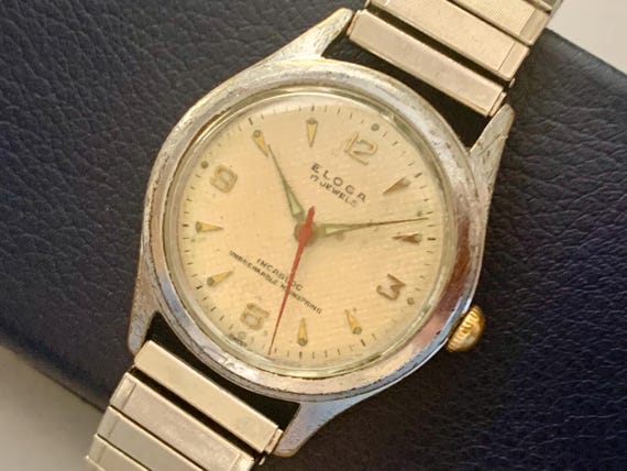 WWII MENS Swiss Eloga 17 Jewels Manual Vintage Milita… - Gem