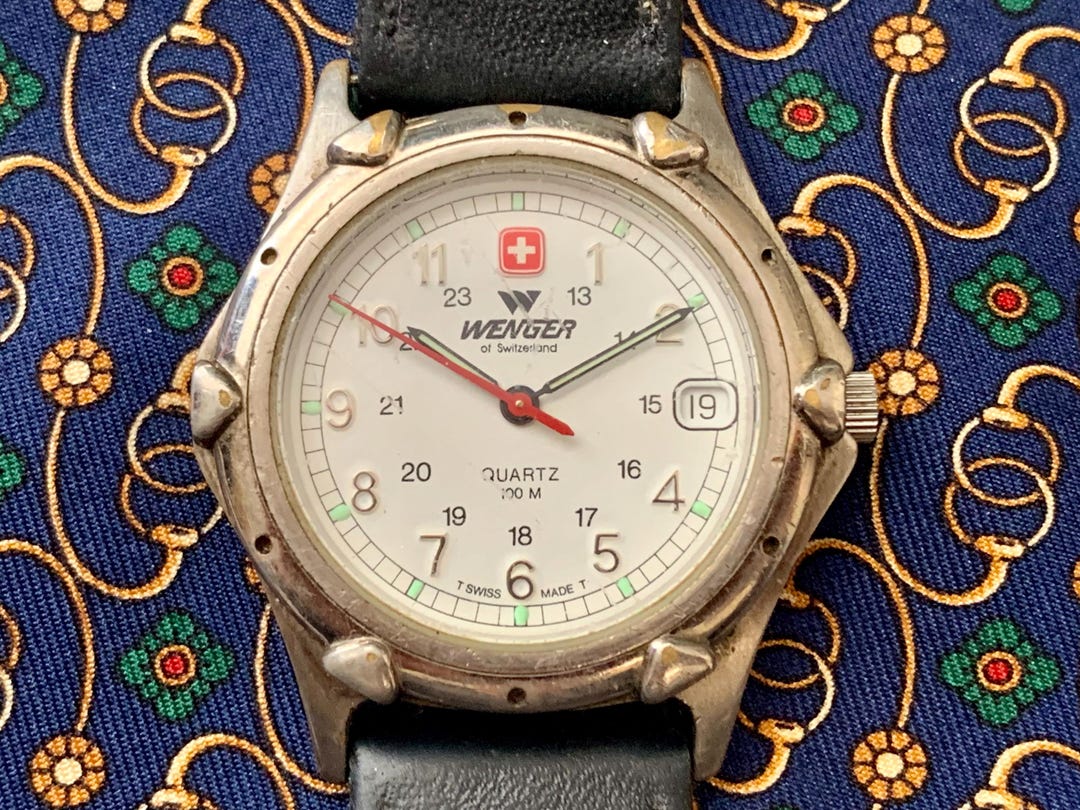 MENS SWISS ARMY Wenger Classic Vintage Watch, White Dial Date Window ...