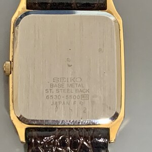 SEIKO Watch, Slim Quartz Battery Mens Watch, Golden Dial, Rectangular ...