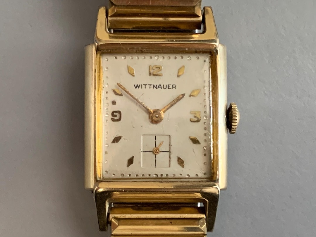 MENS Swiss Wittnauer Art Deco Rectangular 10K Gold Filled Watch 17 ...