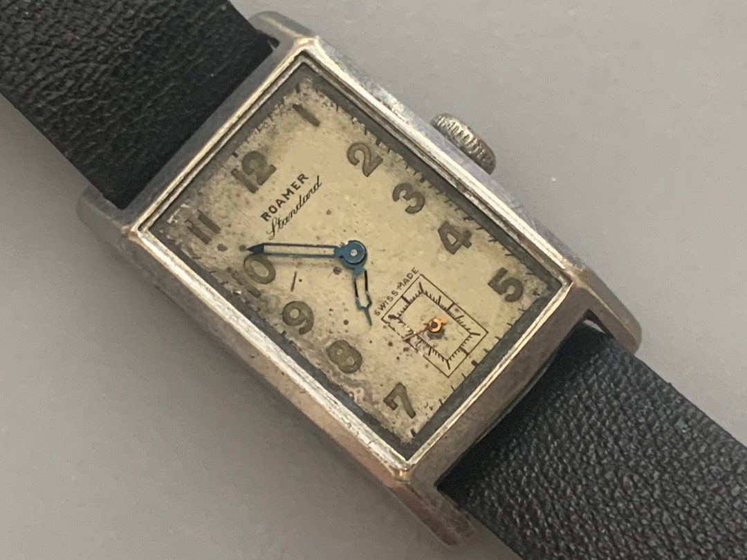 MENS SWISS ROAMER Standard Art Deco Bauhaus Rectangular Vintage Watch ...