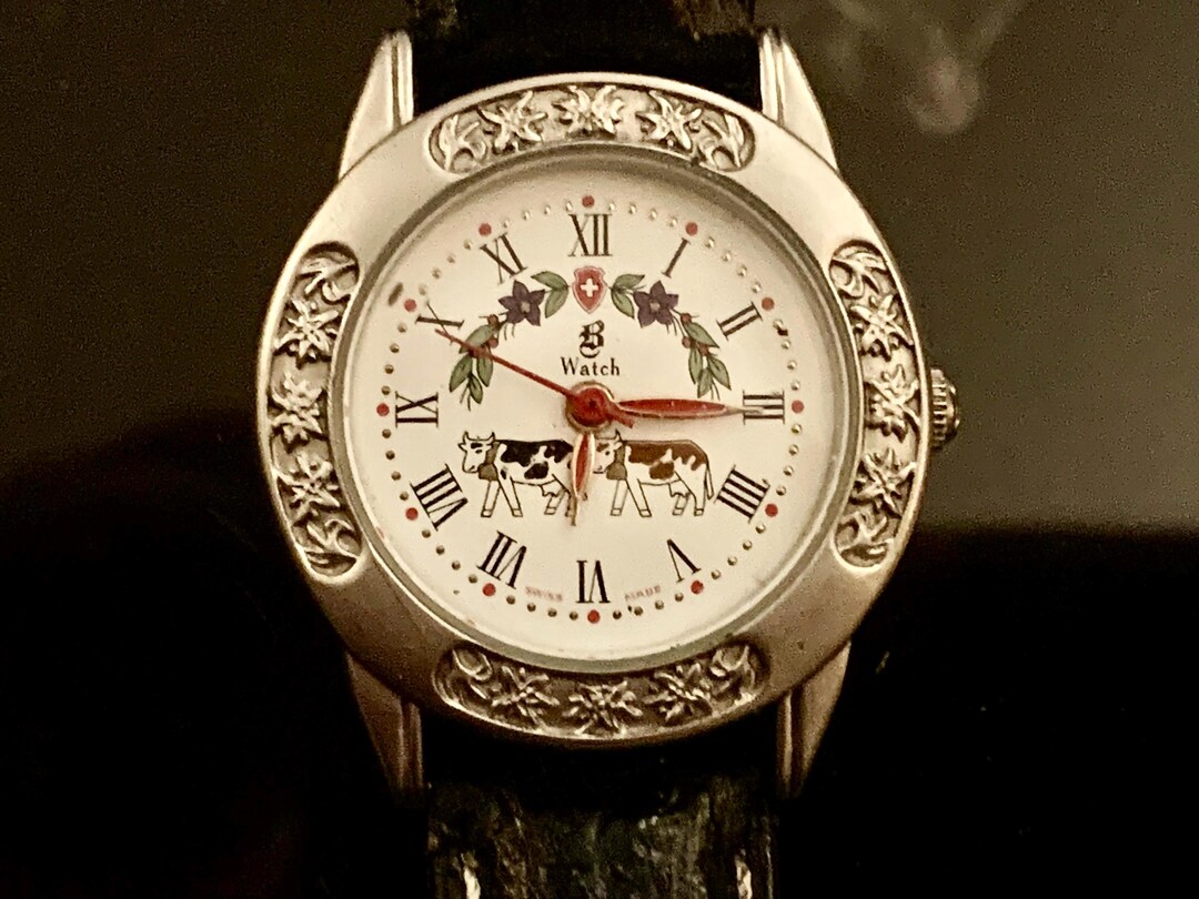 Darling Jacques Du Manoir Cows and Edelweiss WOMENS VINTAGE Swiss Watch ...