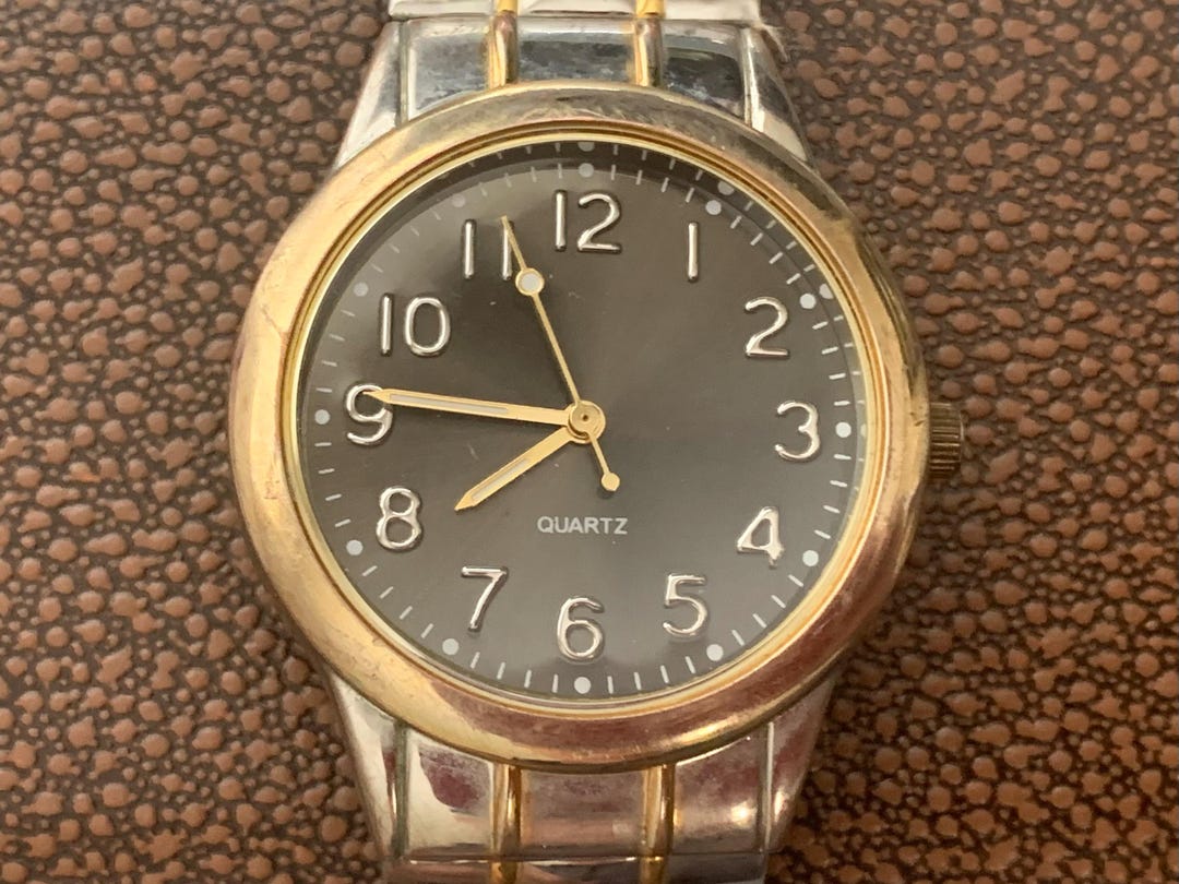 MENS VEXTRA WATCH Vintage Black Dial Two-tone Band | Click & Read Item ...