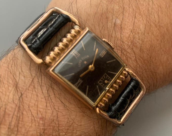 LORD ELGIN MENS Driver Lugs 21 Jewel Art Deco 14k Rose Gold Filled ...