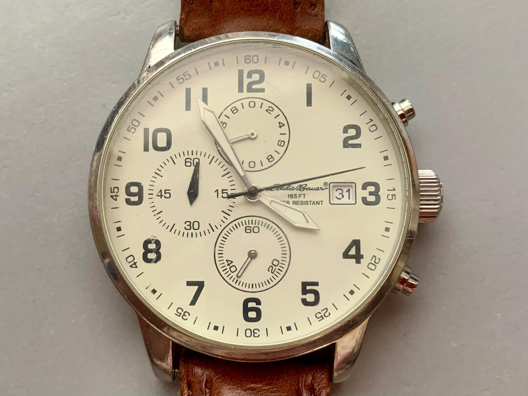 MENS Vintage Eddie Bauer Chronograph Watch: Stainless Steel, Japan ...