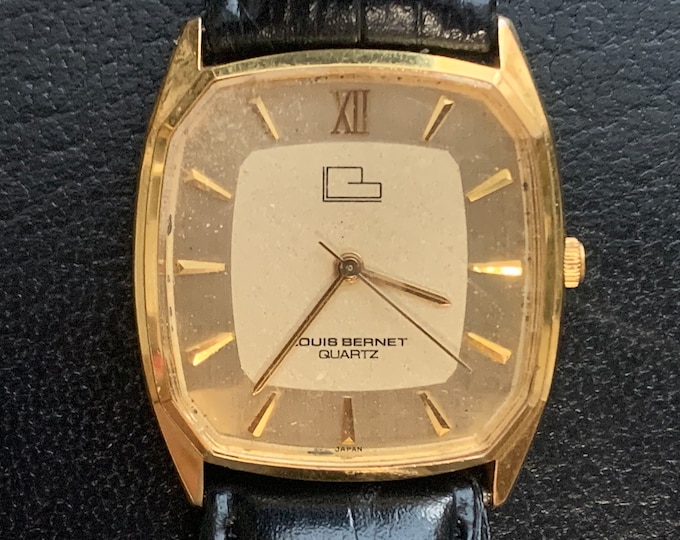 Louis Bernet Rectangular Gold Plated 2 Tone Dial Mens Ultra Slim ...